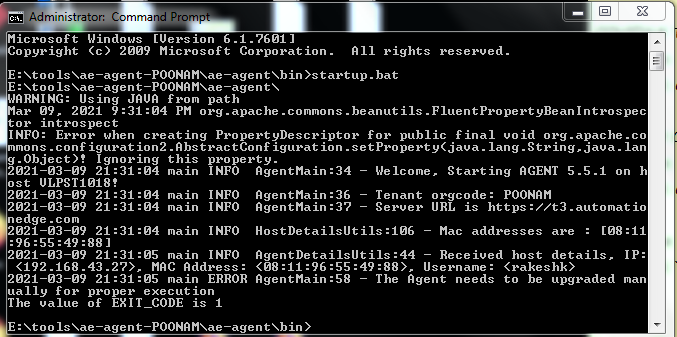 Agent Error Agent Needs To Upgrade Manually For Proper Execution 